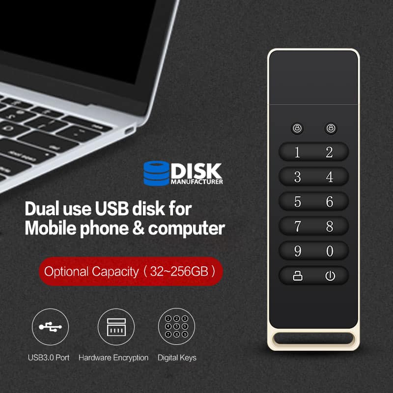 Physical Password Encrypted USB Flash Drive - Yunze